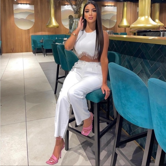 Zara | Tops | New Zara White Seamless Rhinestone Top | Poshmark